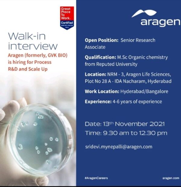 Aragen Life Sciences - Walk-In Drive in Hyderabad / Bangalore